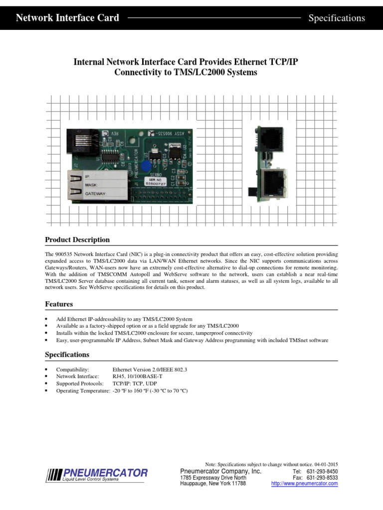 Network Interface Card Spec Sheet | PDF | Network Interface Controller ...