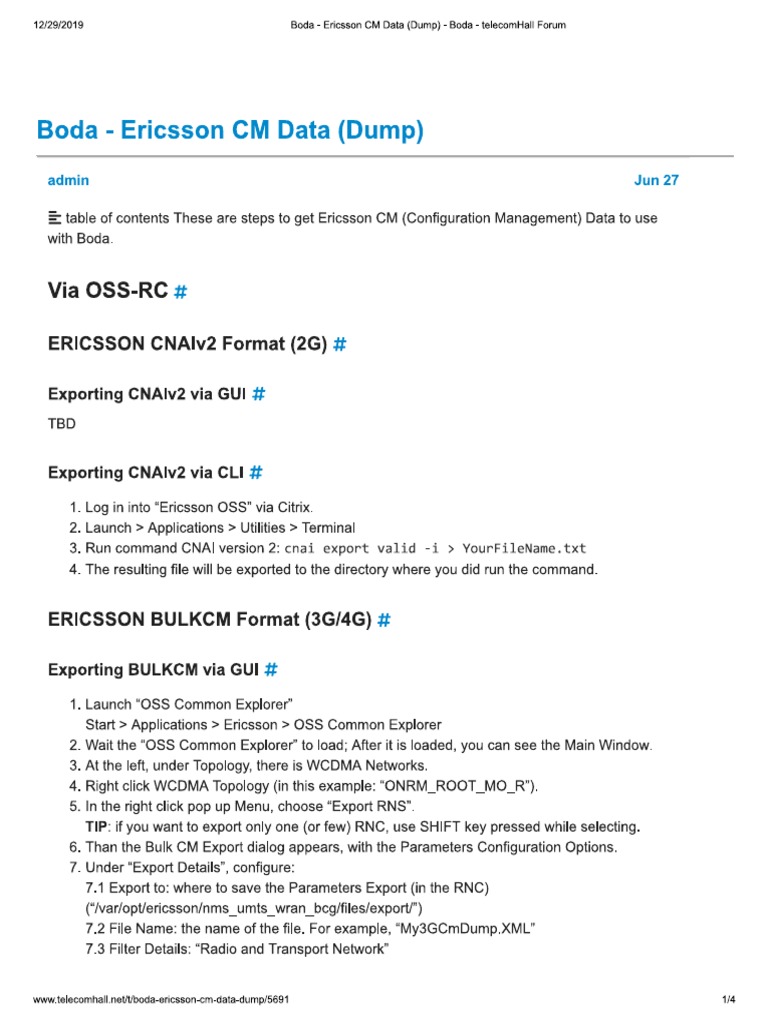Ericsson CM Data Dump Boda | PDF
