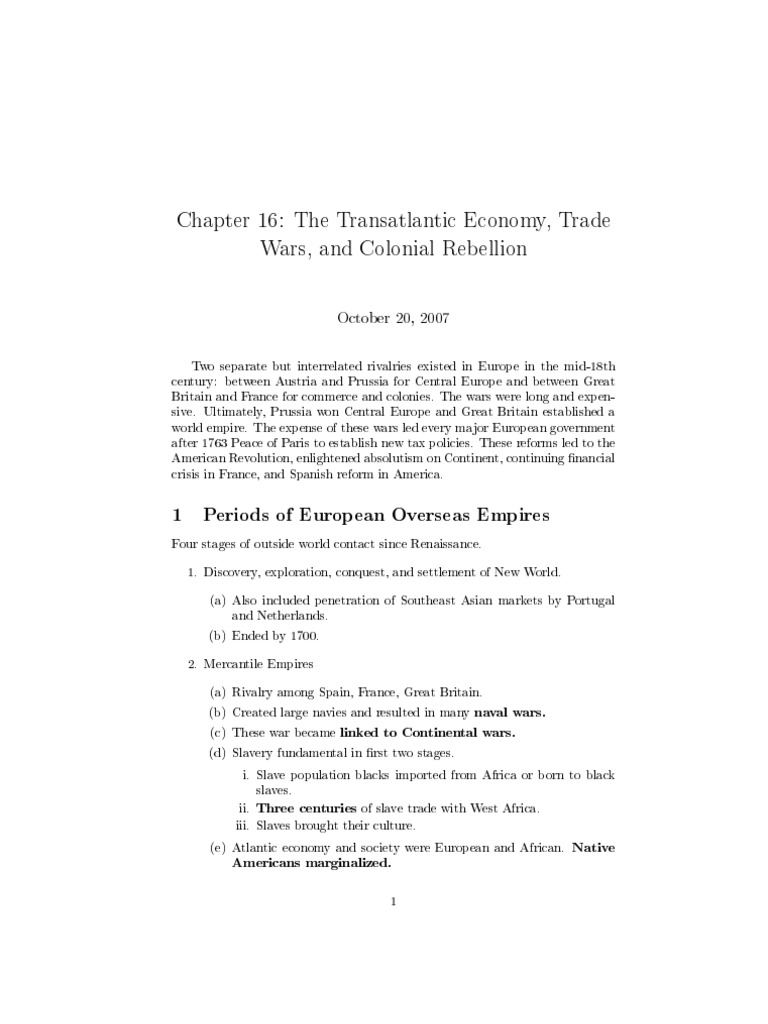 Chap16: The Transatlantic Economic, Trade Wars, and Colonial Rebellion ...