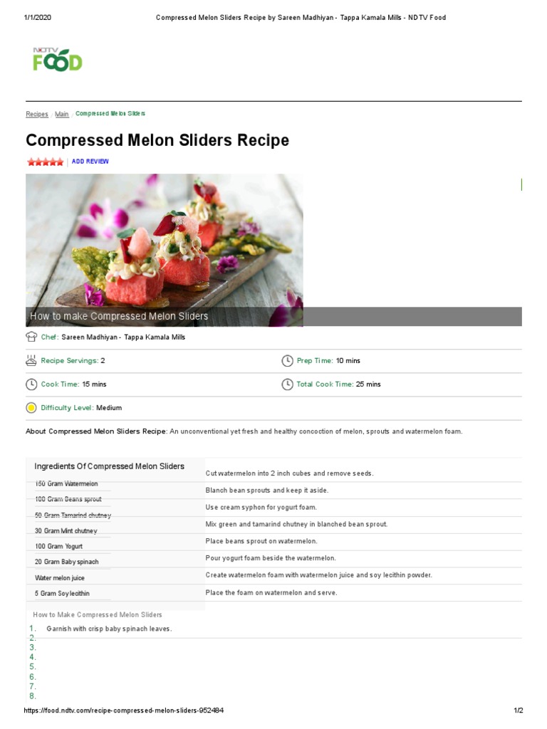 Compressed Melon Sliders Recipe | PDF | Chutney | Vegan Cuisine