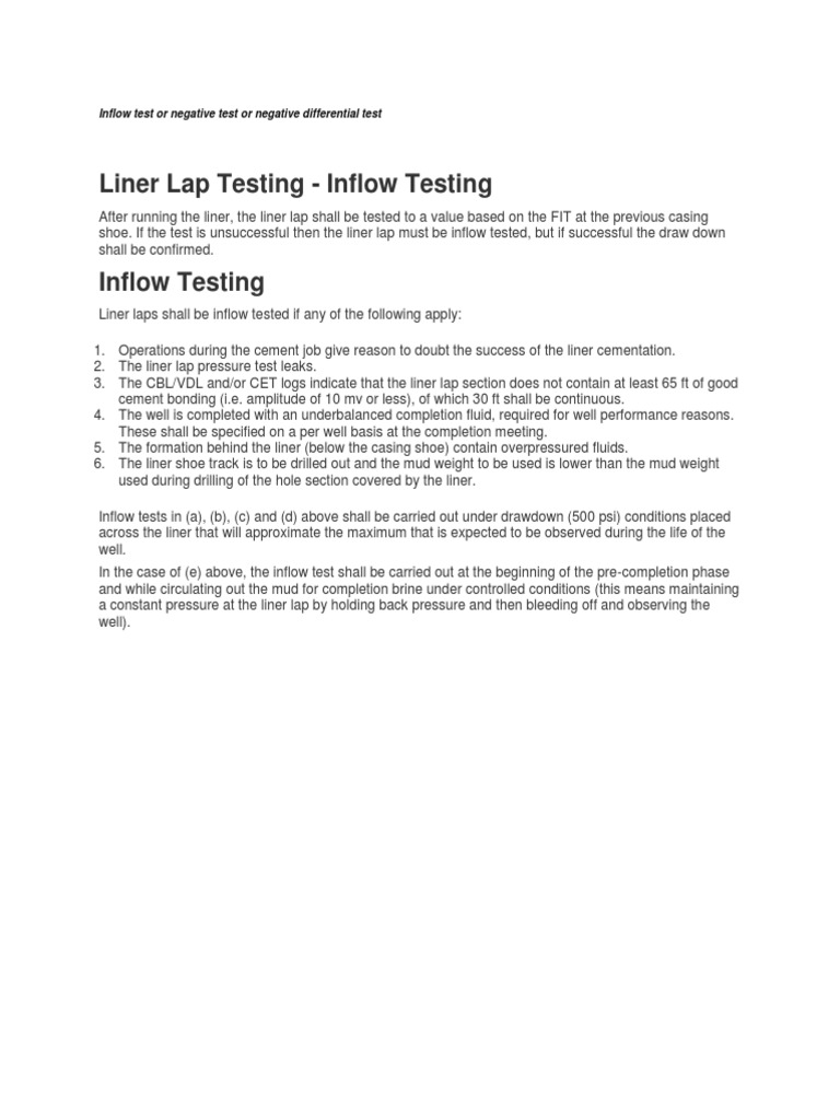 Liner Lap Testing