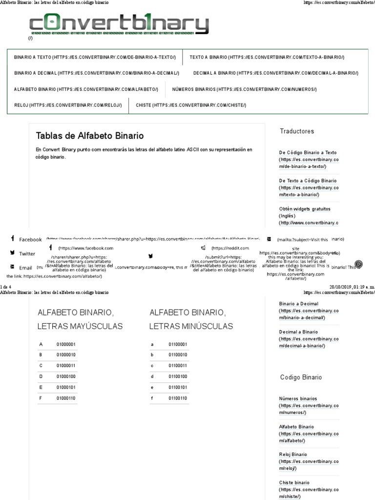 Alfabeto Binario - Las Letras Del Alfabeto en Código Binario | PDF ...
