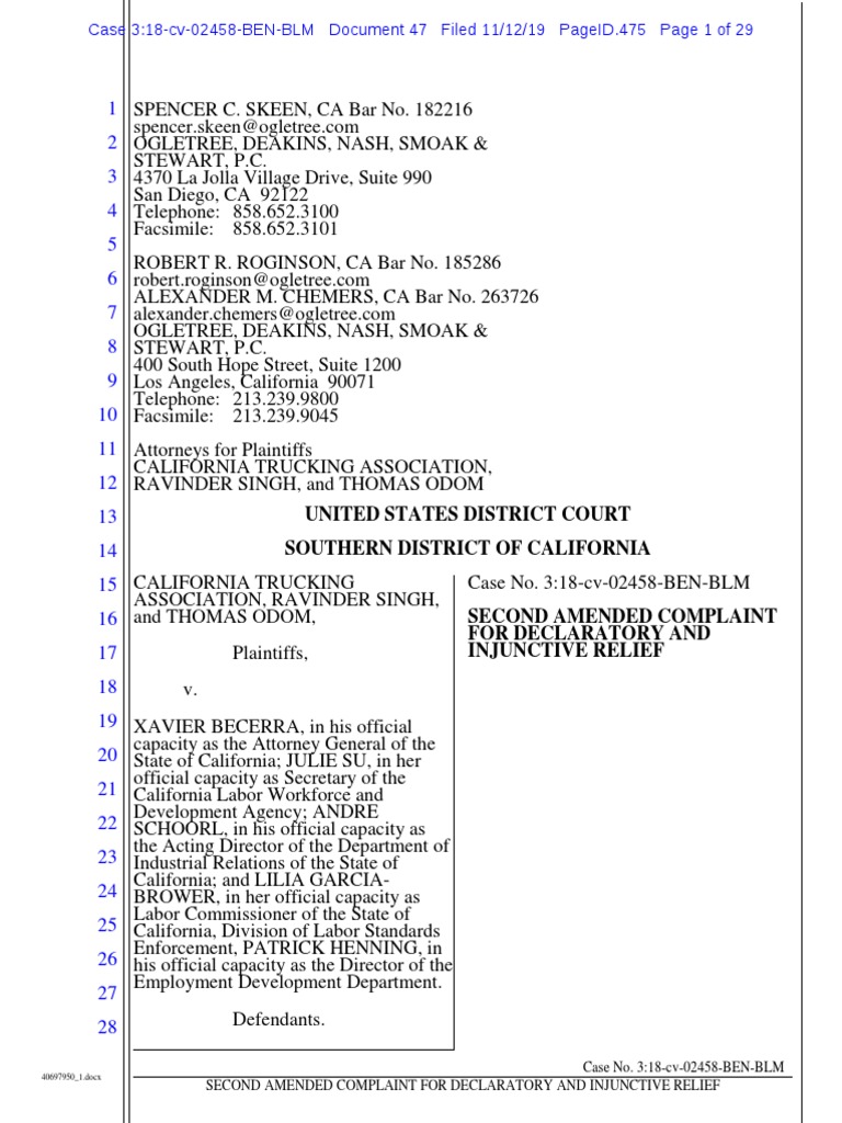 CTA V Becerra - Second Amended Complaint | PDF | Employment ...