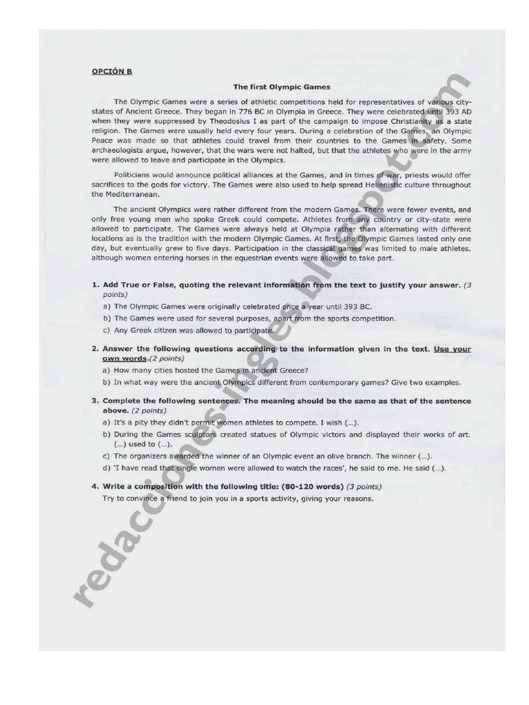 Olympic Games ANSWER KEY | PDF