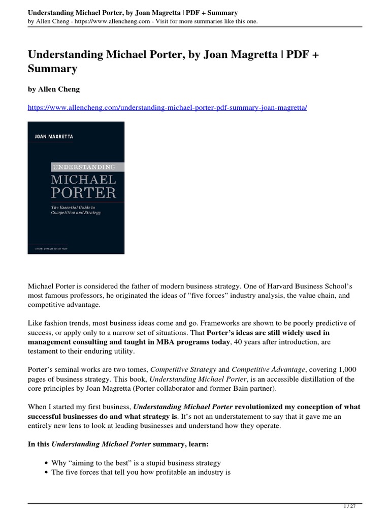 Understanding Michael Porter PDF Summary Joan Magretta PDF | PDF ...