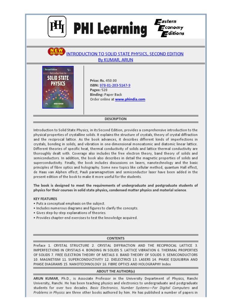 Introduction To Solid State Physics Second Edition by Kumar PDF | PDF ...