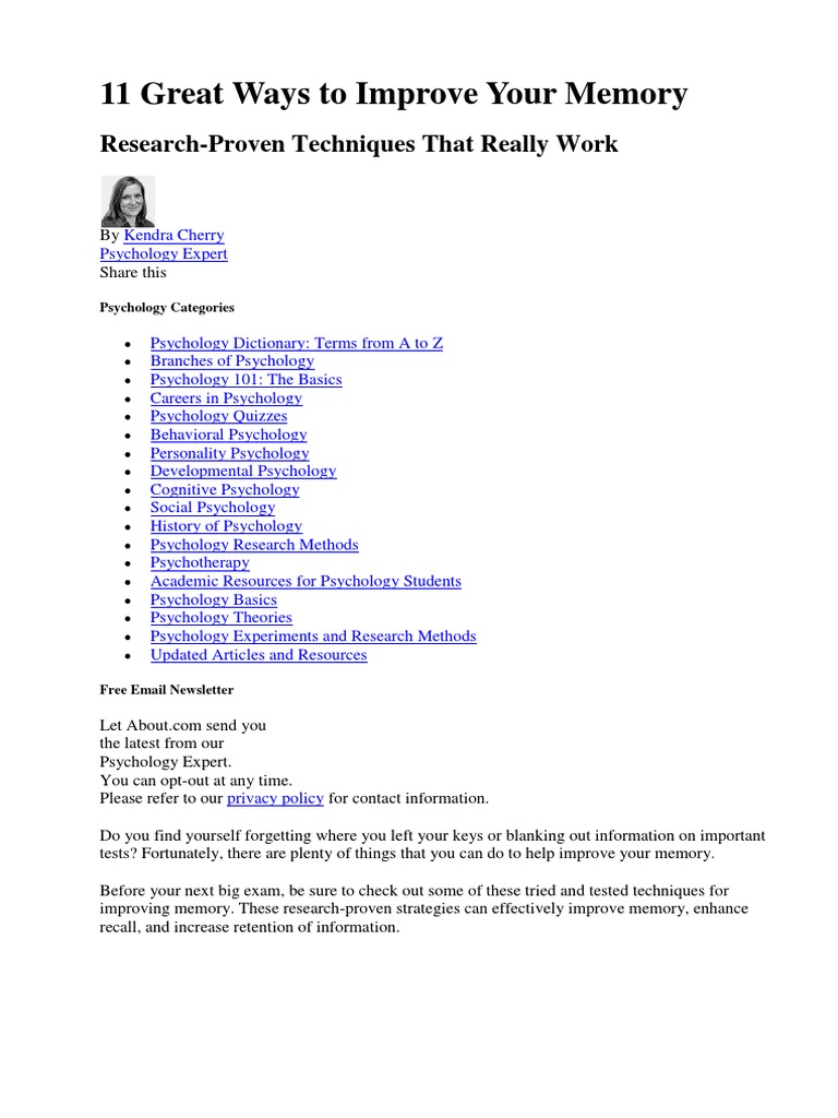 11 Great Ways To Improve Your Memory | PDF | Memory | Recall (Memory) 11 Great Ways To Improve Your Memory | PDF | Memory | Recall (Memory)