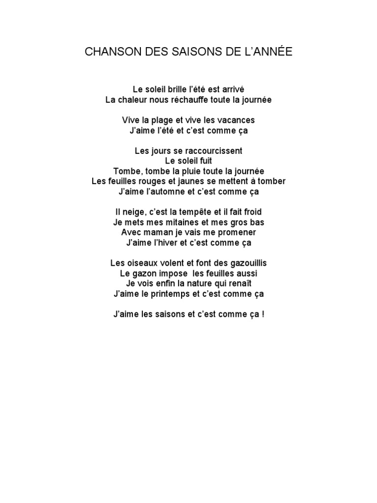 Chanson des Saisons de l'Année | PDF