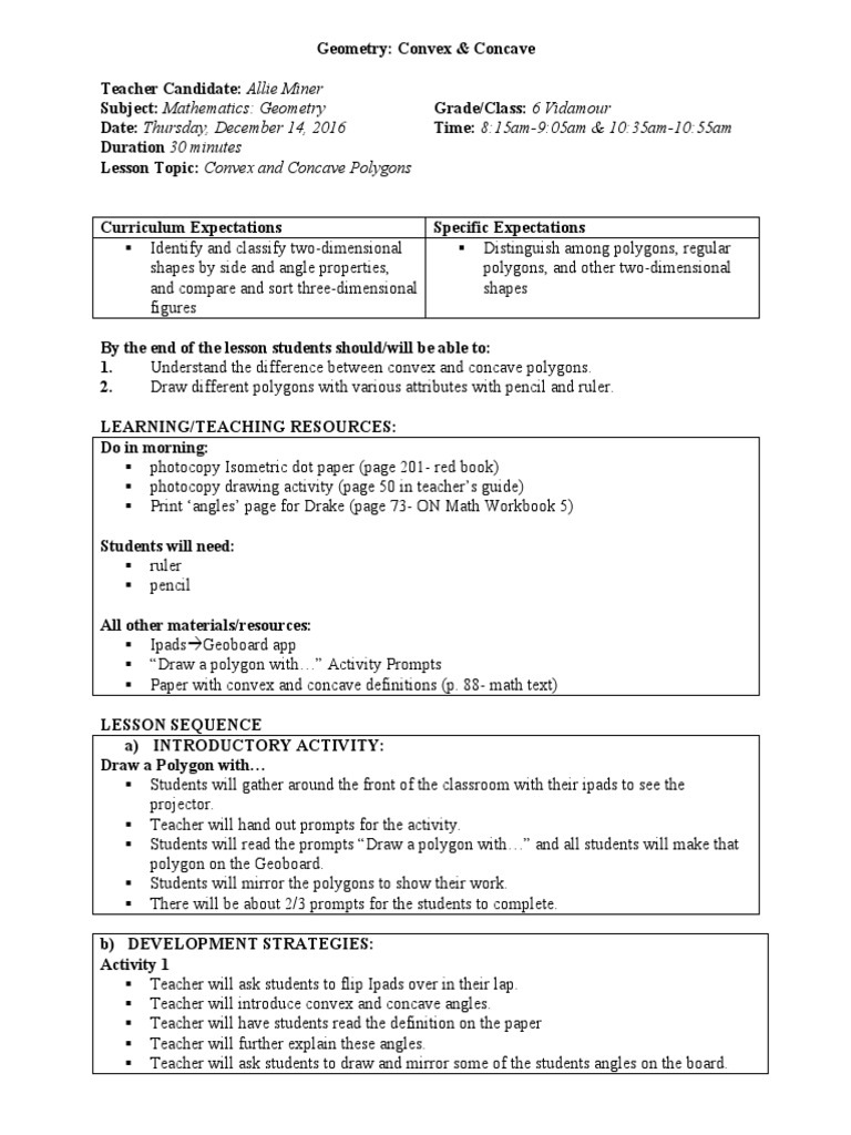 Geometry Lesson Plan Convex Vs Concave 1 | PDF | Polygon ...