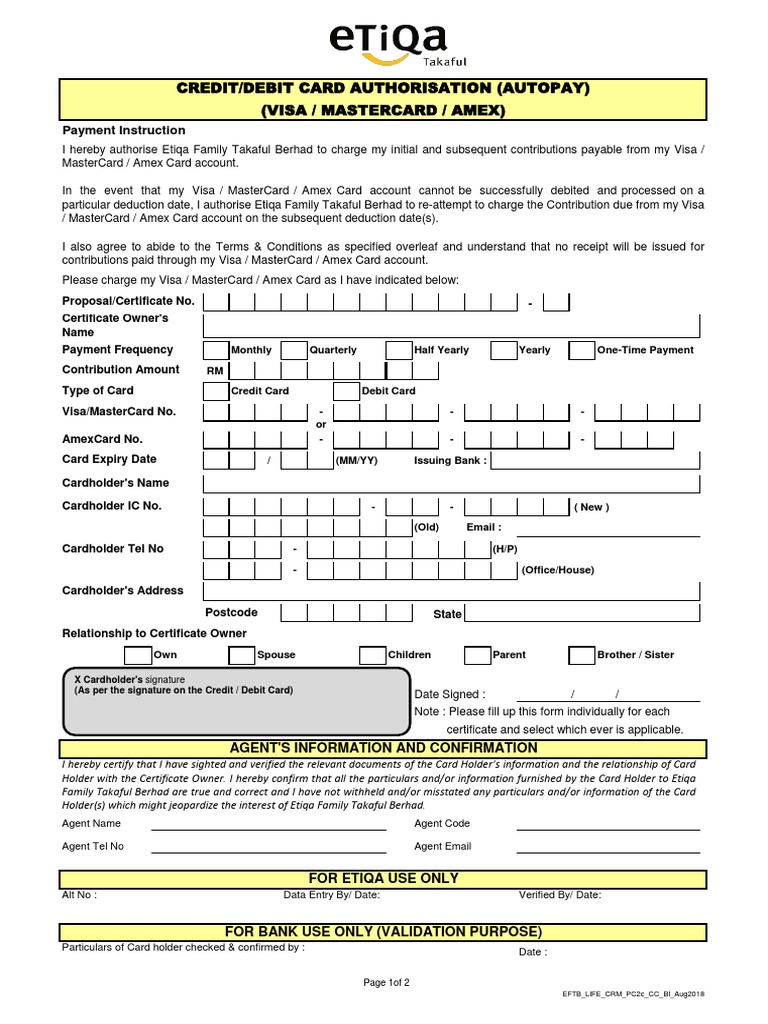 02 Takaful CREDIT and DEBITCARD AUTOPAY Form V1.4 2018 | PDF | Debit ...