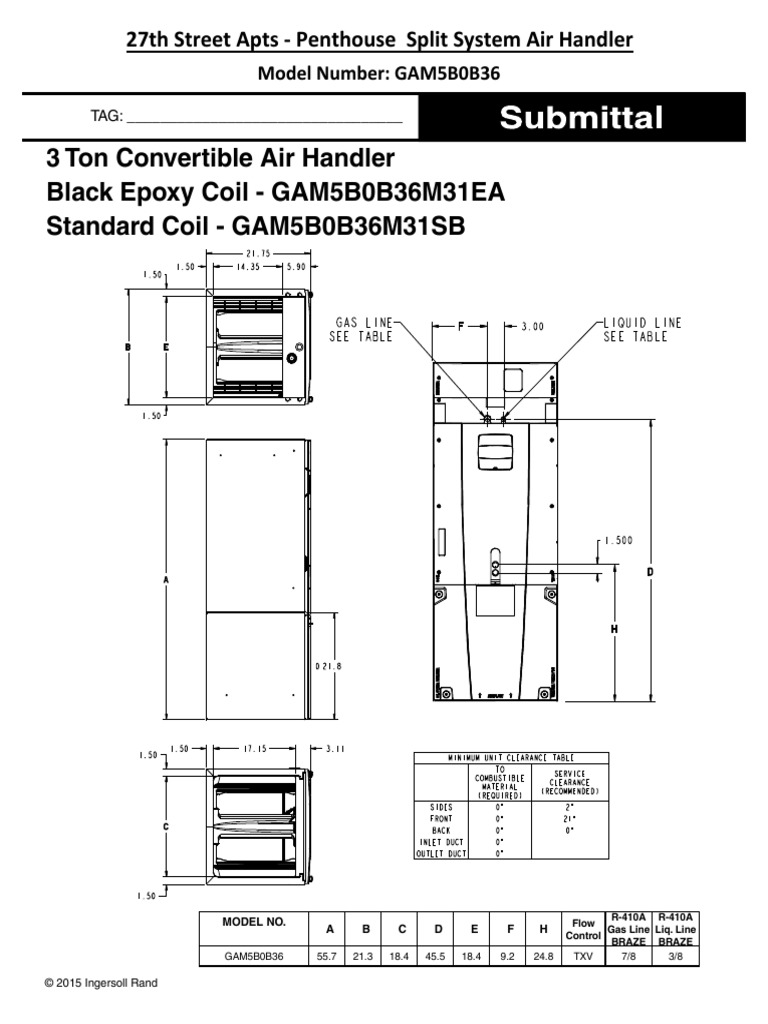 Air Handler Selection Data - Model GAM5B0B36 (10-24-19) | PDF | Vacuum ...