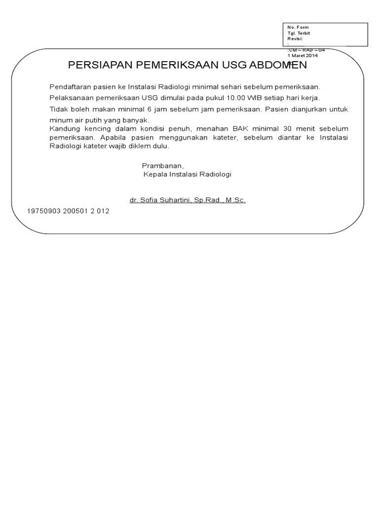 Persiapan Pemeriksaan USG Abdomen Untuk Print Bangsal Dan Poli | PDF