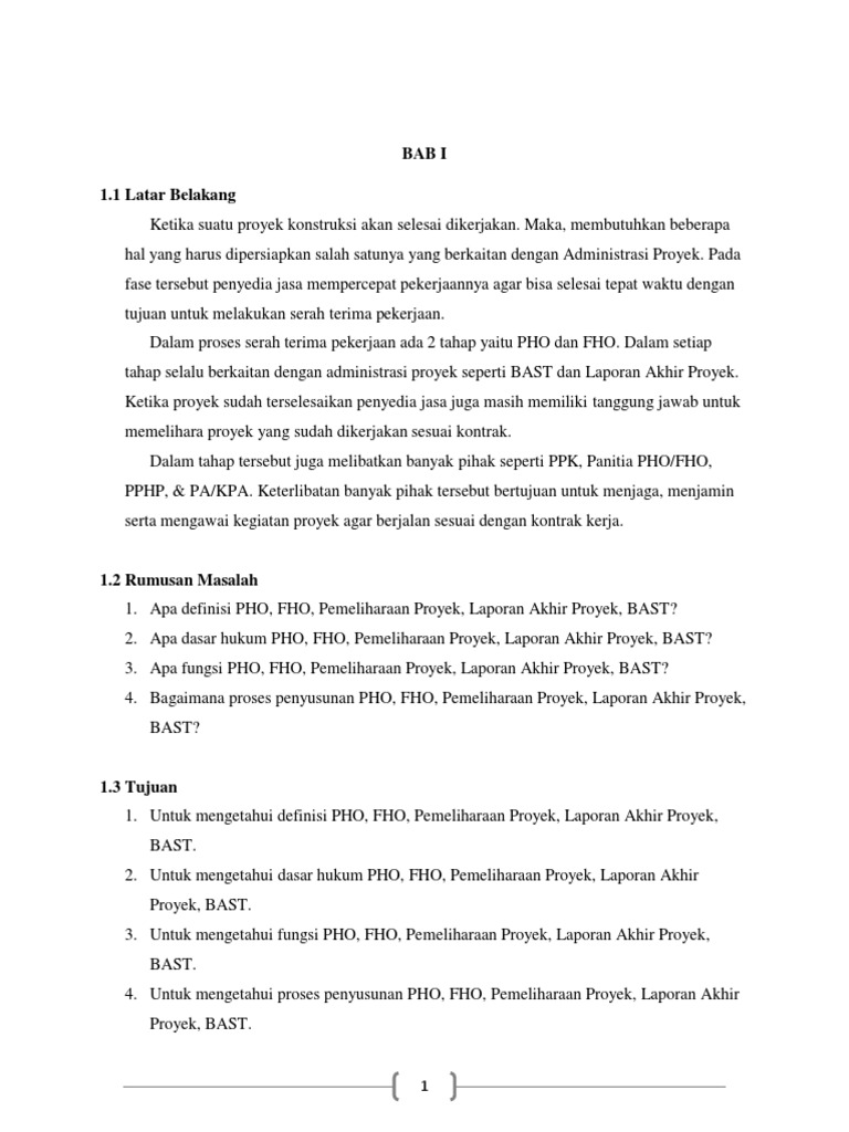 PHO, FHO, BAST, Pemeliharaan Proyek | PDF | Pengelolaan Keuangan & Uang