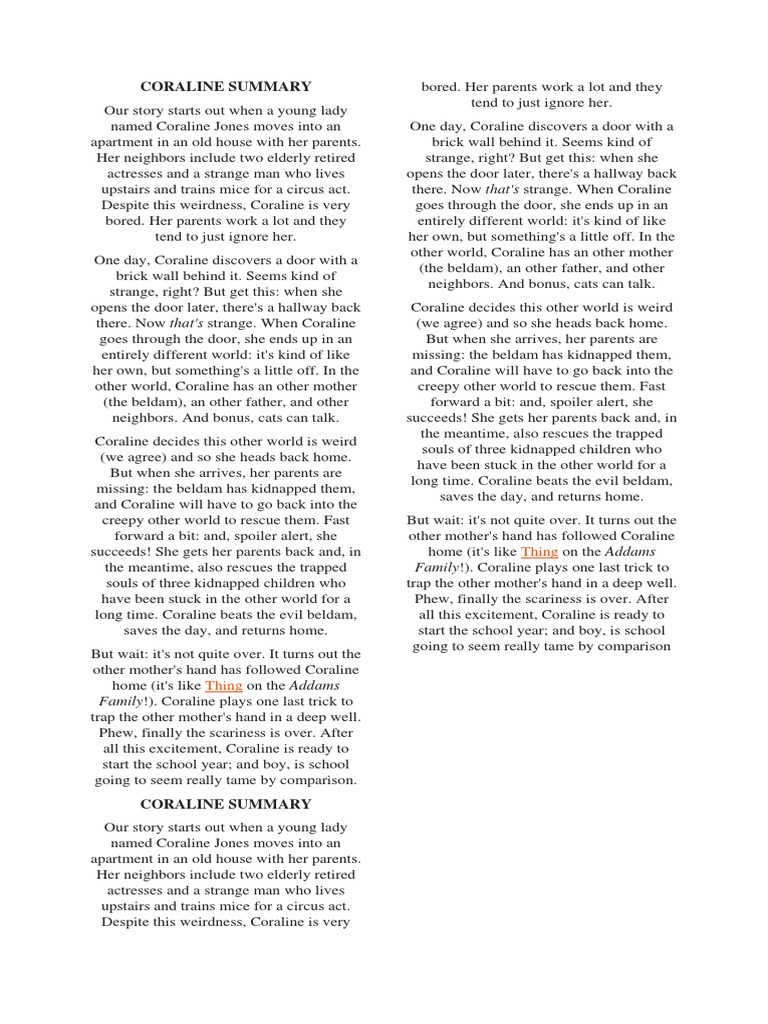 Coraline Summary | PDF