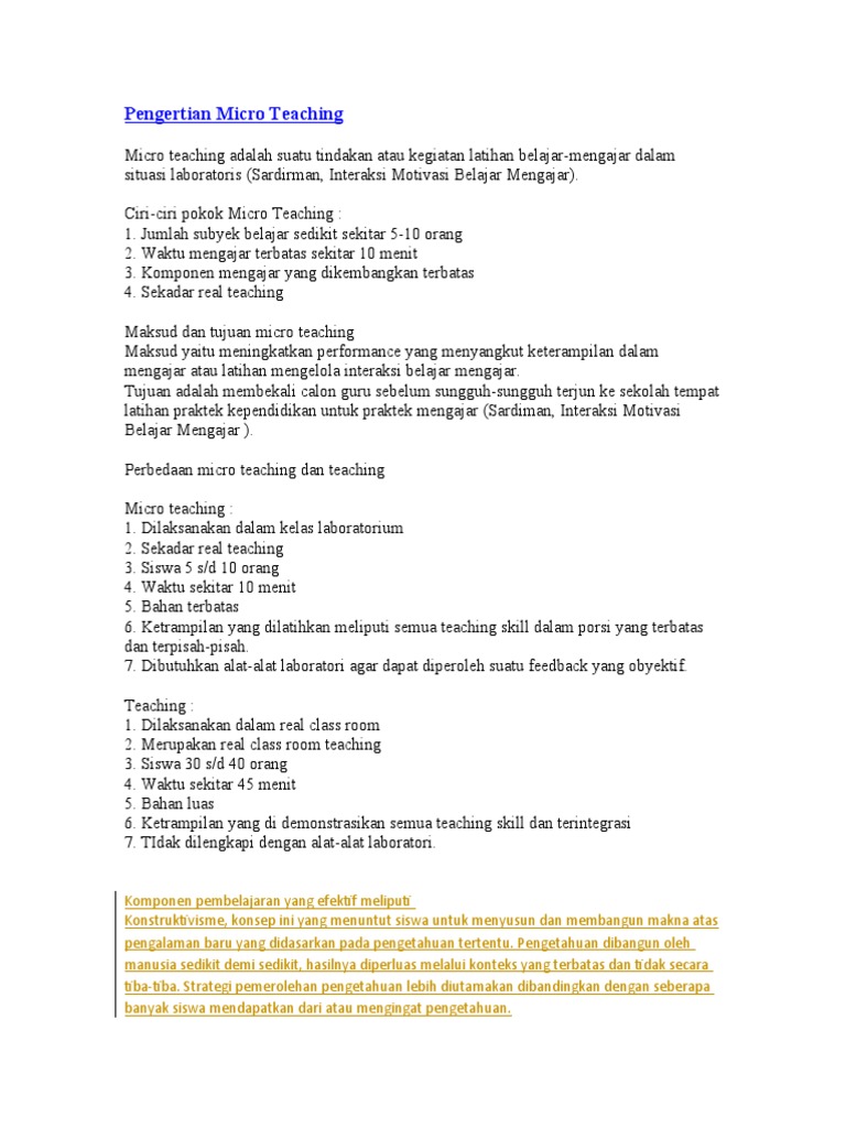 Pengertian Micro Teaching | PDF | Karier & Perkembangan