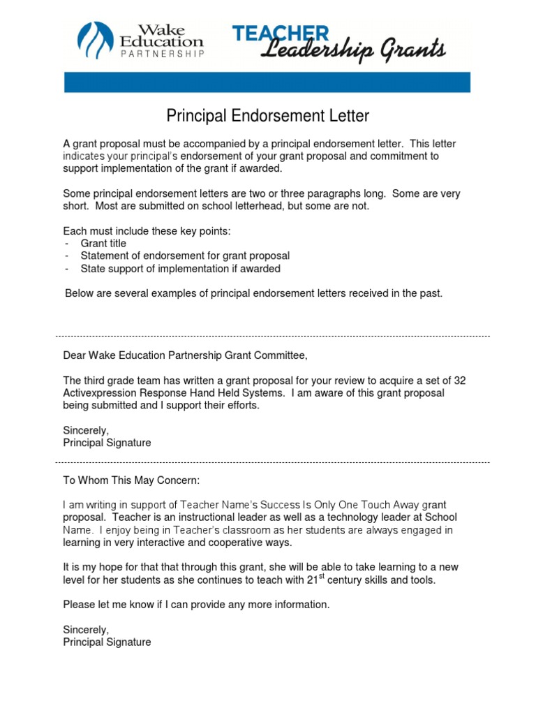 Principal Endorsement Letter Samples PDF | PDF | Teachers | Classroom