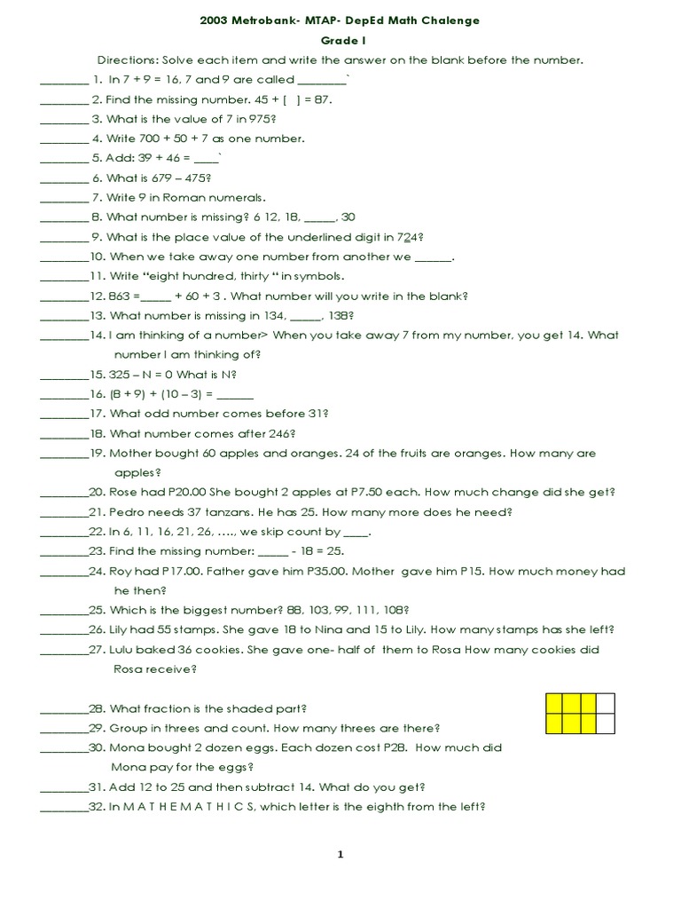 MTAP Ellimination 2003-2016 Questionnaires | PDF | Fraction ...