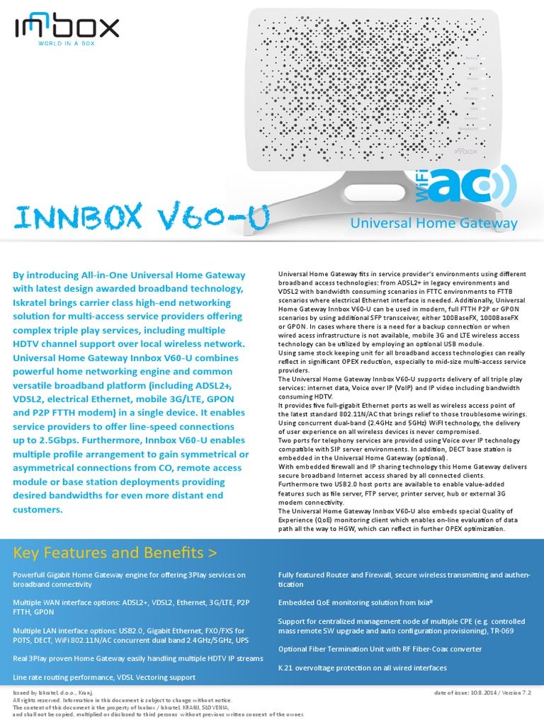 Innbox V60-U Datasheet en 072 PDF | PDF | Wi Fi | Internet Access