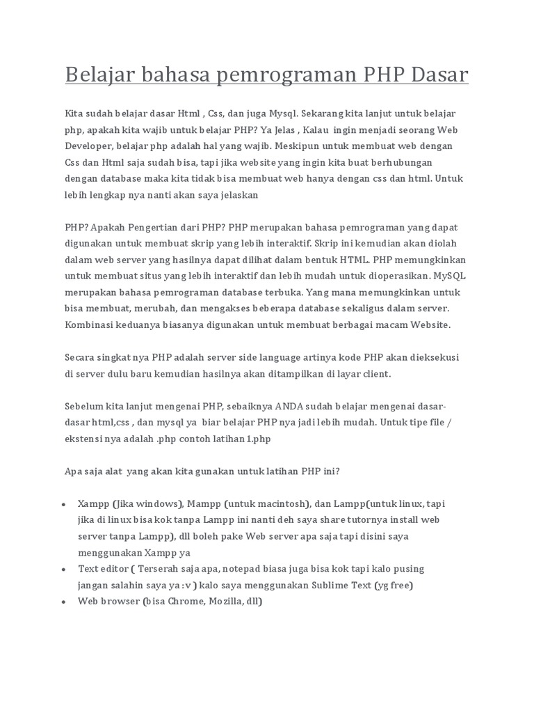 Belajar Bahasa Pemrograman PHP Dasar | PDF | Karier & Perkembangan ...