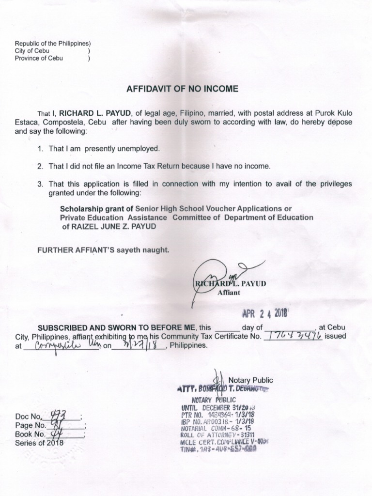Affidavit of No Income | PDF