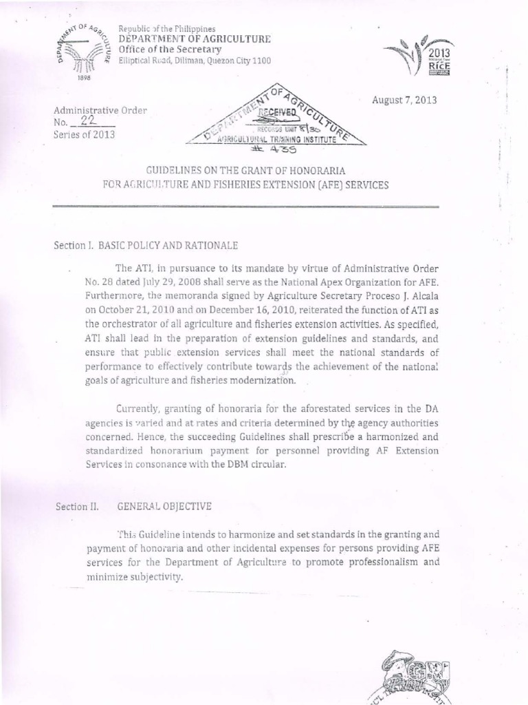 AO22-s2013 Guidelines in The Grant of Honoraria For AFE Services 2 | PDF
