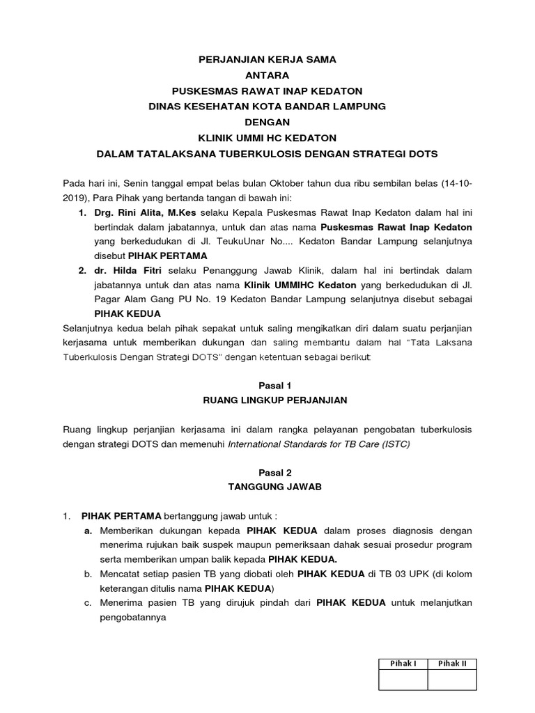 Draft MOU TB KlinikUMMI HC Kedaton | PDF