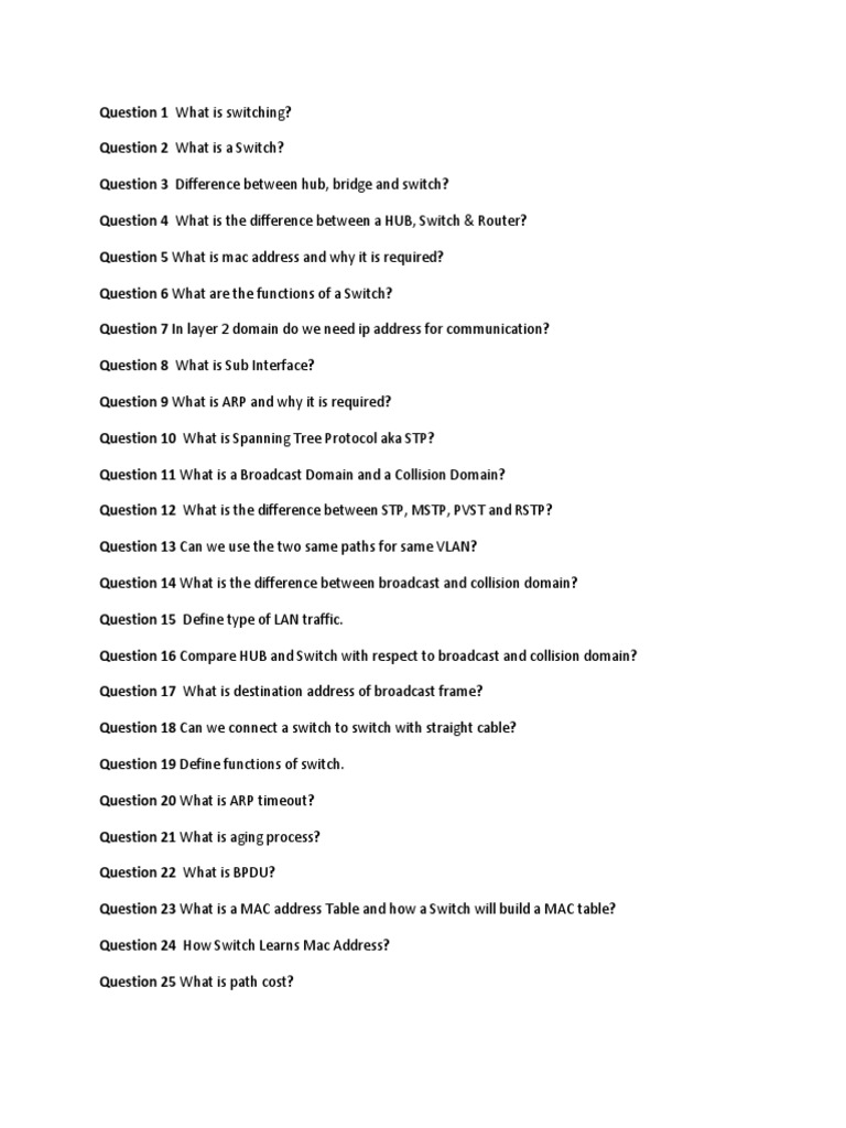 Switching Interview Questions | PDF | Network Switch | Data Transmission