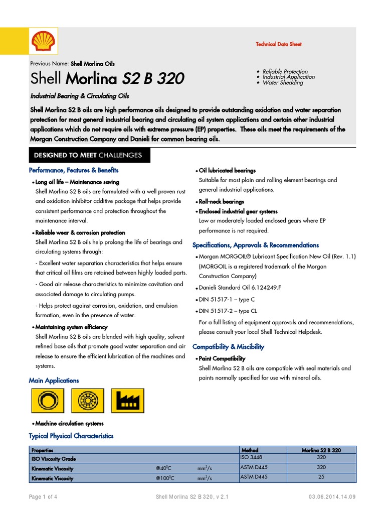 Shell Morlina s2 B 320 | PDF | Bearing (Mechanical) | Lubricant