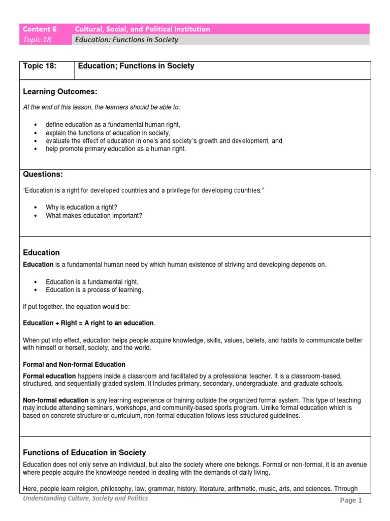 Topic 18 Education | PDF | Self Actualization | Literacy