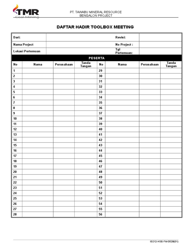 Daftar Hadir Toolbox Meeting | PDF