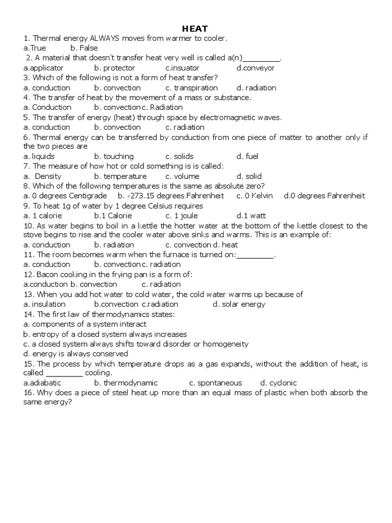Heat Answer Key | PDF | Heat | Heat Transfer
