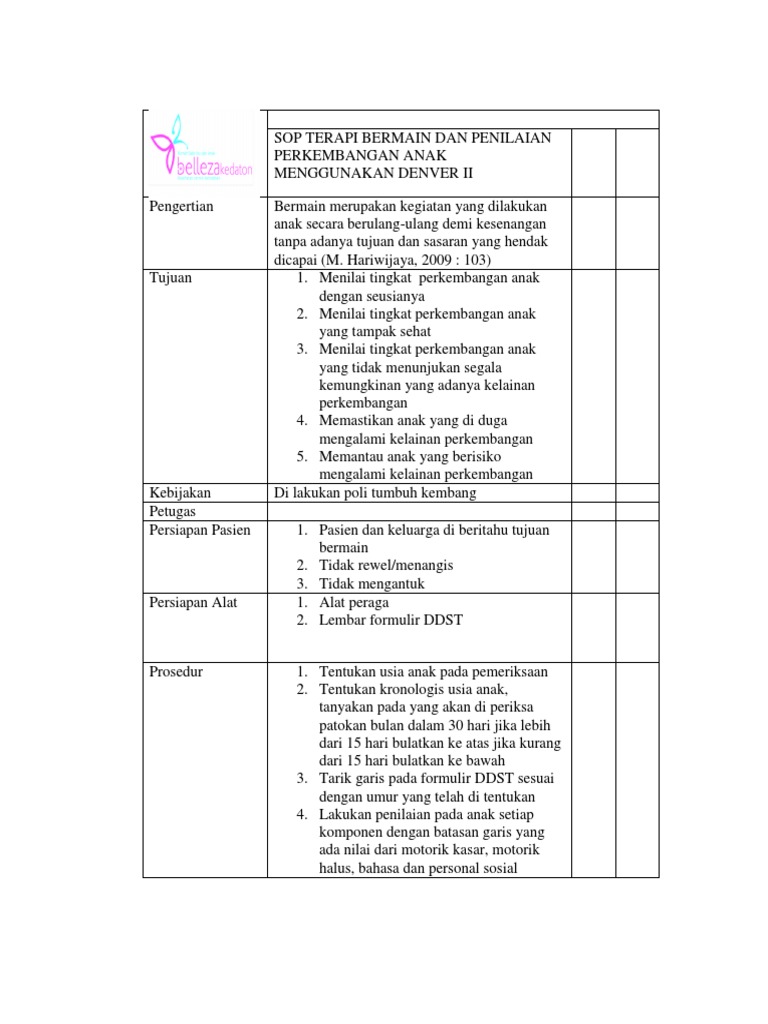 Sop Terapi Bermain Denver Ii | PDF