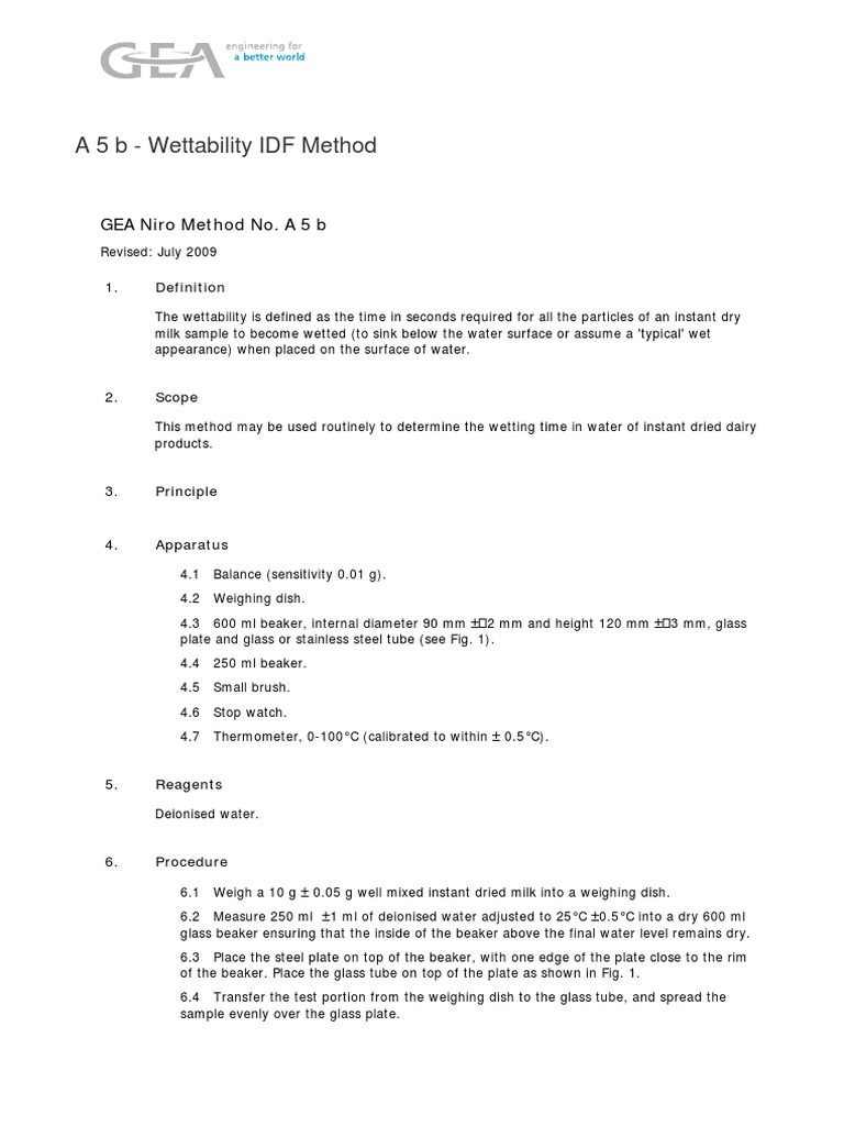 Wettability Test for Instant Milk | PDF | Wetting | Chemistry