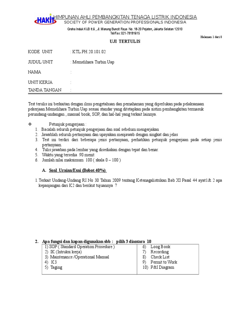@ KTL - PH.20.101.02 Memelihara Turbin Uap Soal Ubh Srly | PDF