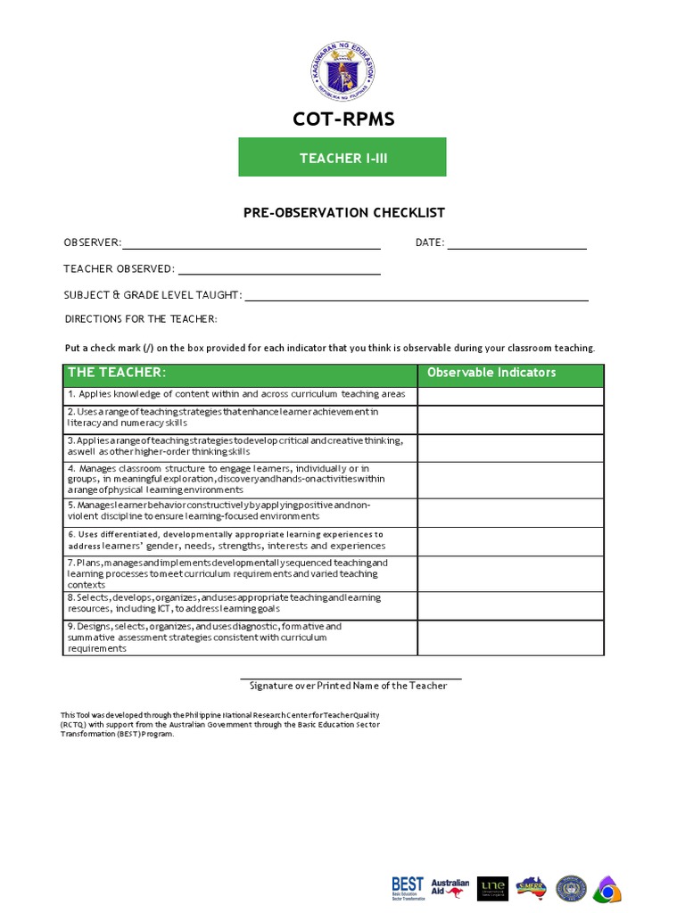 2.pre Observation Sheet | PDF | Curriculum | Educational Assessment
