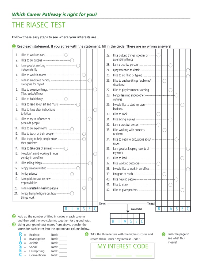 RIASEC TEST (Jobs Survey) PDF | PDF
