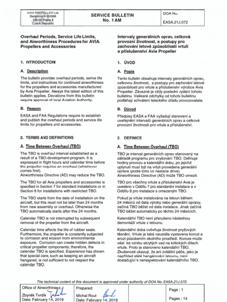 Service Bulletin 1 Avia Prop | PDF | Vehicles | Aviation