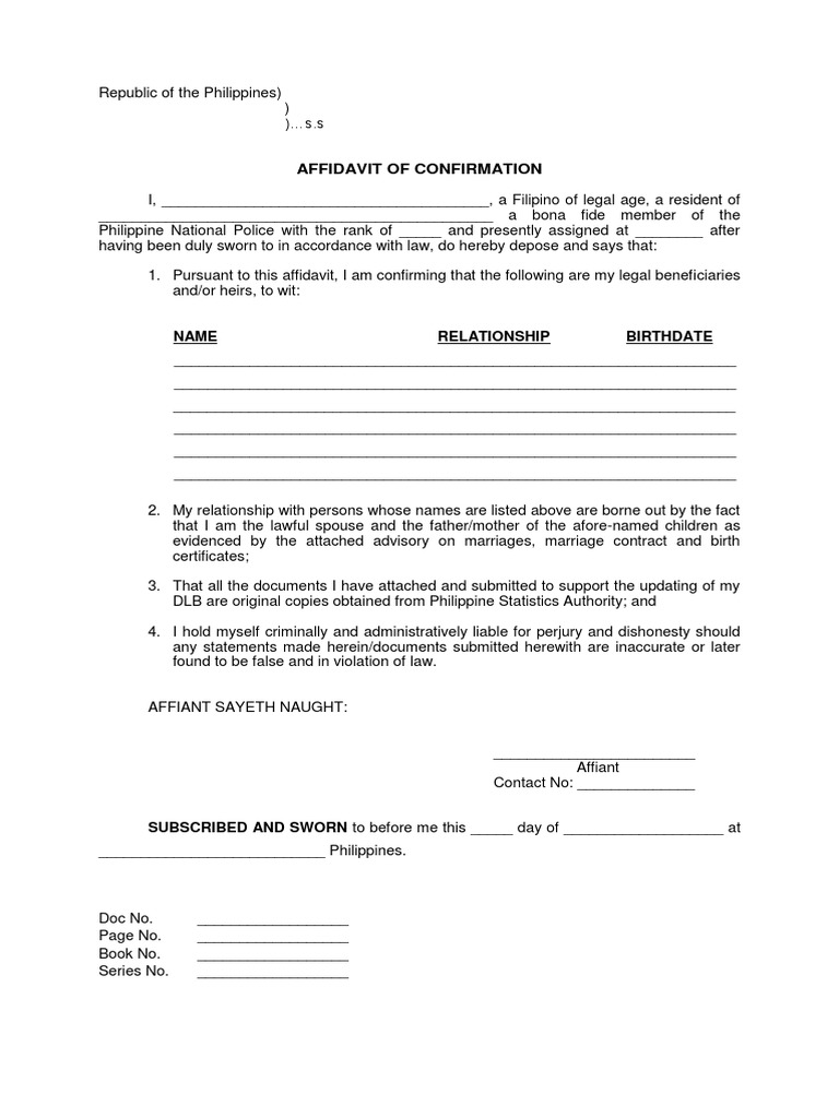 Affidavit of Confirmation of Heirs | PDF