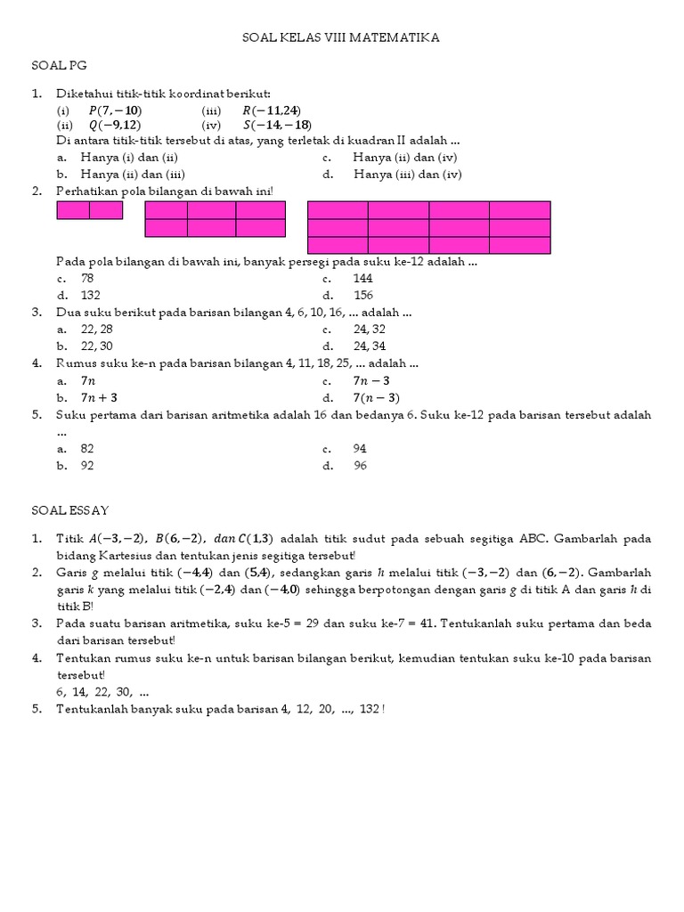 Soal Eksis MTK 8 | PDF