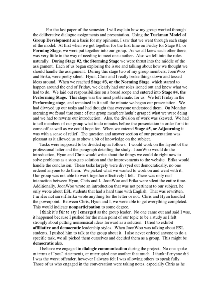 Example Deliberative Dialogue Reflection | Download Free PDF ...