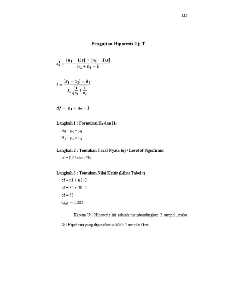 Perhitungan Hipotesis Uji T Manual | PDF