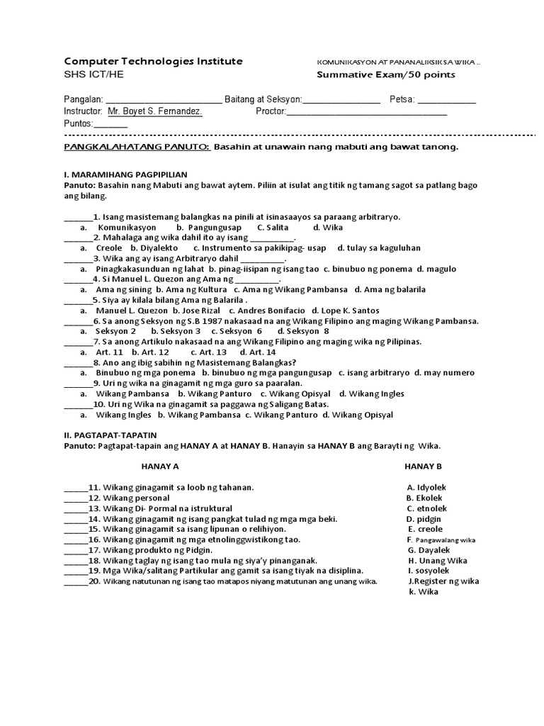 Grade 11 Summative 1 | PDF