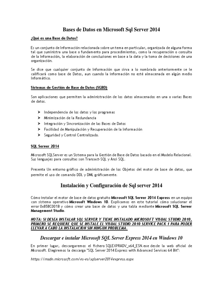 Manual de SQL Server 2014 | PDF | Servidor SQL de Microsoft | Bases de ...