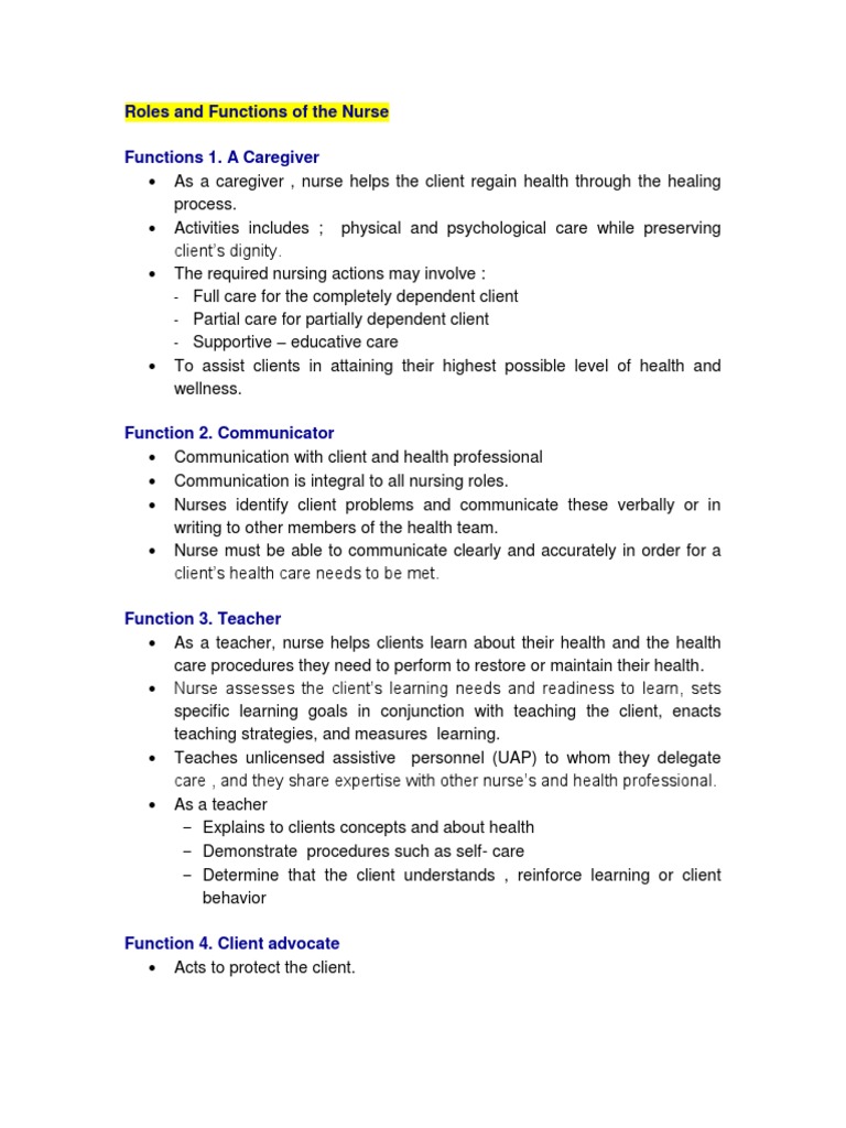 Roles and Functions of The Nurse | PDF | Competence (Human Resources ...