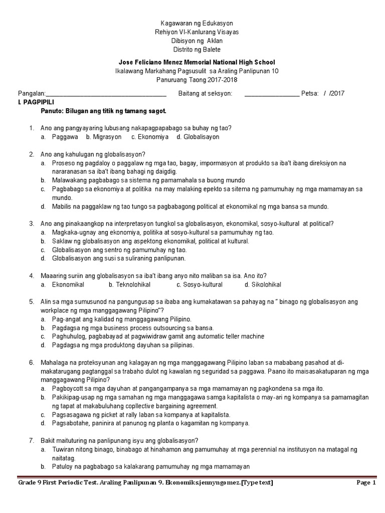 2nd Periodical Exam | PDF