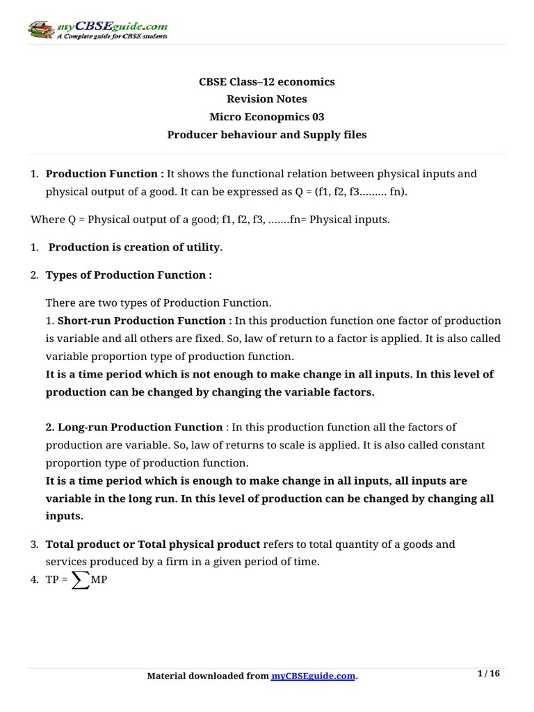 Production and Cost in Microeconomics | PDF | Supply (Economics ...
