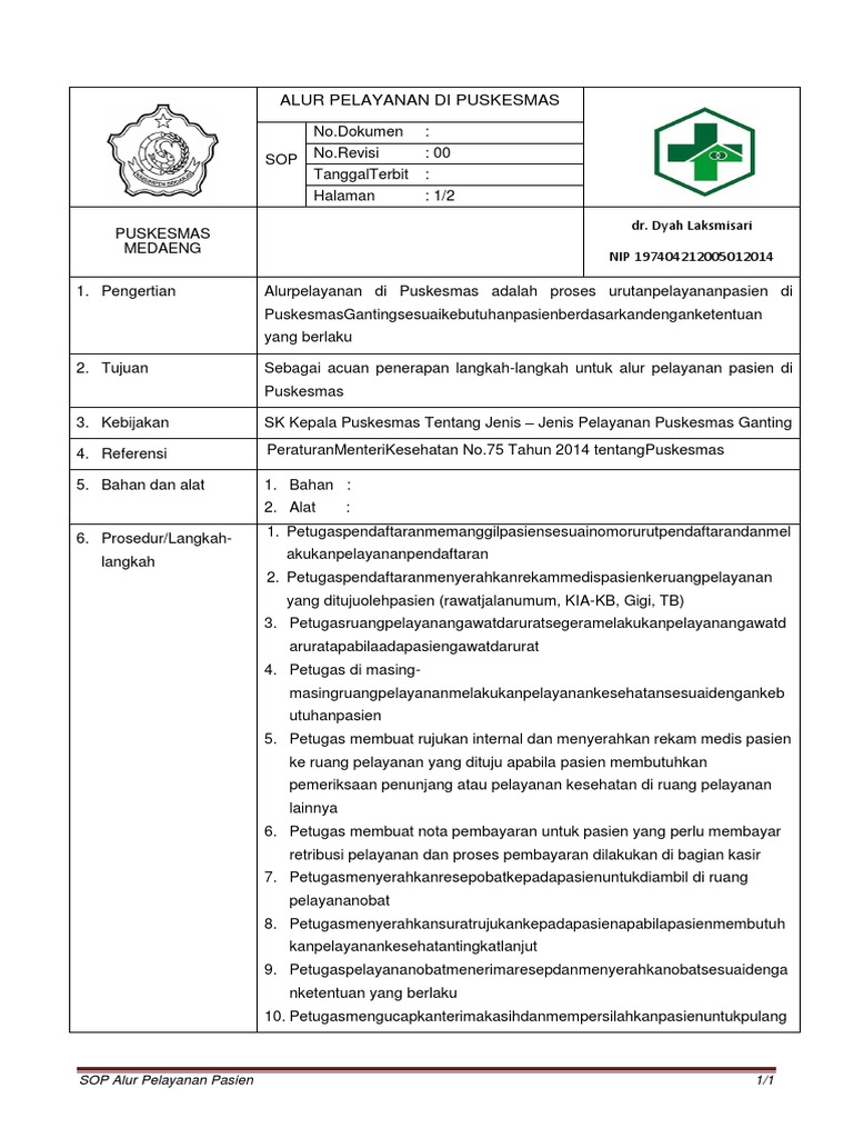 SOP Alur Pelayanan Di Puskesmas | PDF
