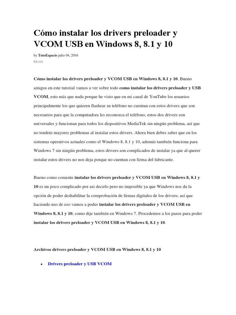 Cómo Instalar Los Drivers Preloader y VCOM USB en Windows 8 | PDF | Windows 8 | Microsoft Windows