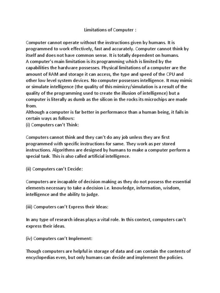 Key Limitations of Computers Explained | PDF | Intelligence | Computer ...