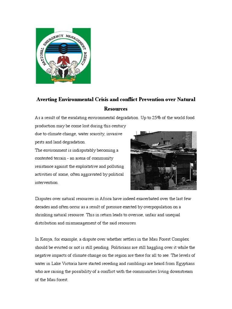 Averting Environmental Crisis and Conflict Prevention Over Natural ...